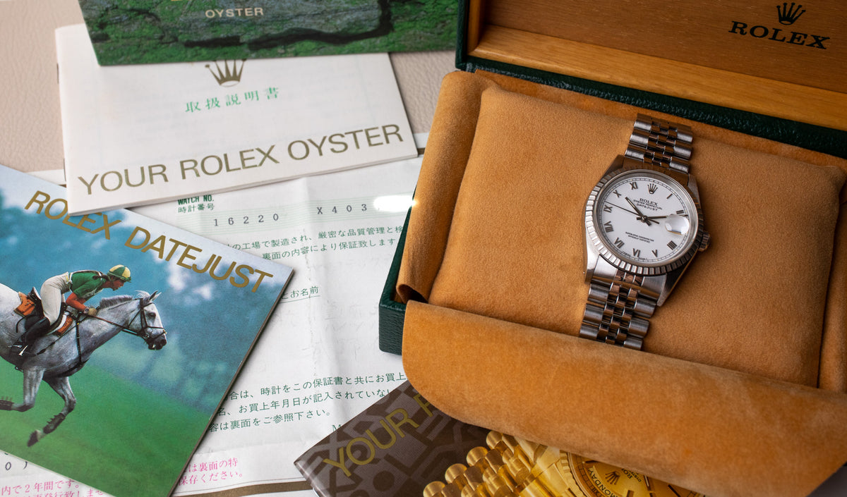 Rolex Datejust 16220 "Skinny Roman" White Dial – Belmont Watches