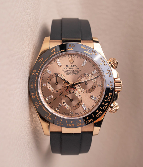 Rolex Daytona Everose Sundust Baguette Diamond Dial 116515LN – Belmont ...